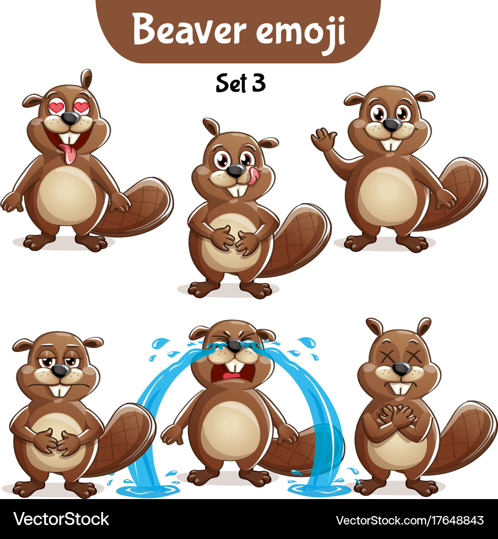 Set of cute beaver characters 3 Royalty Free Vector Image