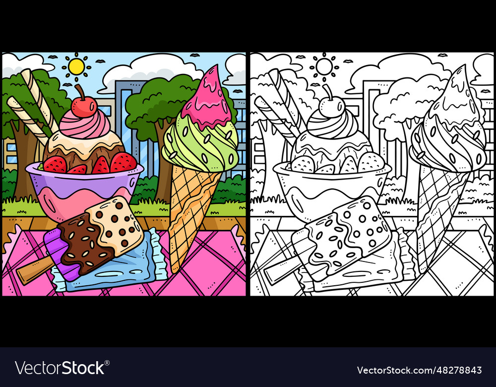 Summer ice cream coloring page Royalty Free Vector Image