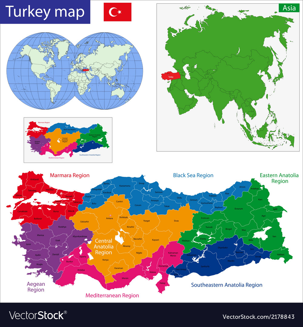 Turkey map Royalty Free Vector Image - VectorStock