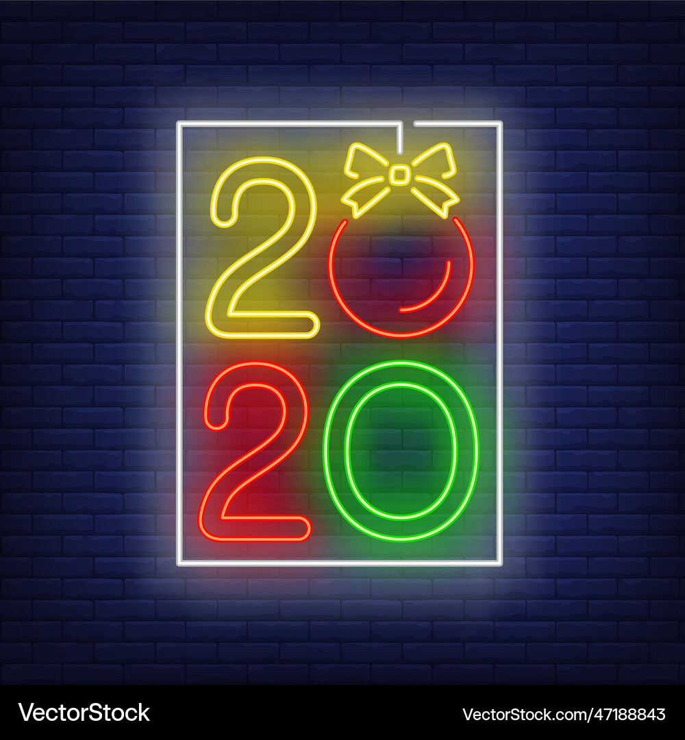Two thousand and twenty neon sign Royalty Free Vector Image