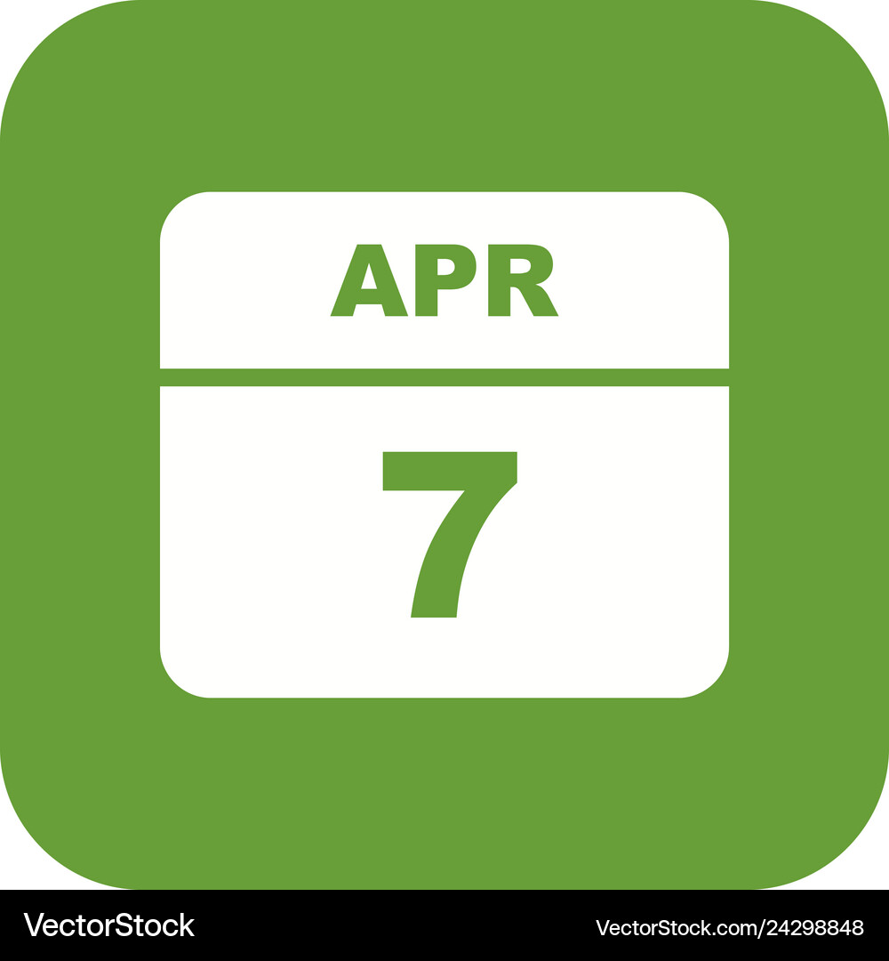 April 7th date on a single day calendar Royalty Free Vector