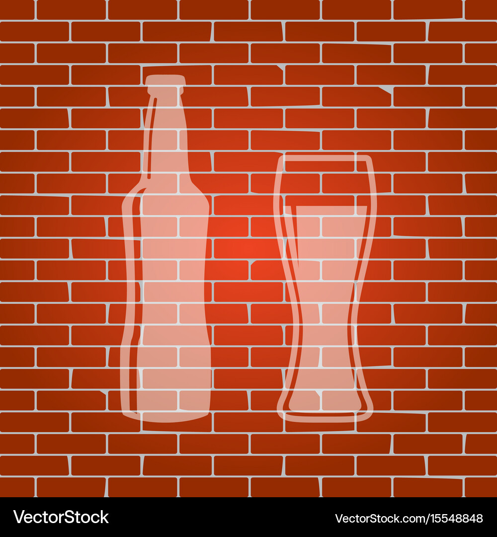 Beer bottle sign whitish icon on brick Royalty Free Vector