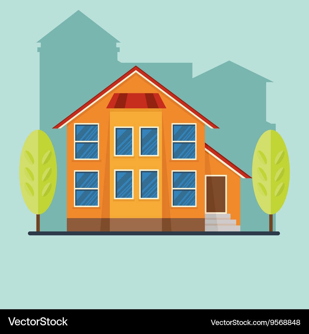 Orange house in city Royalty Free Vector Image