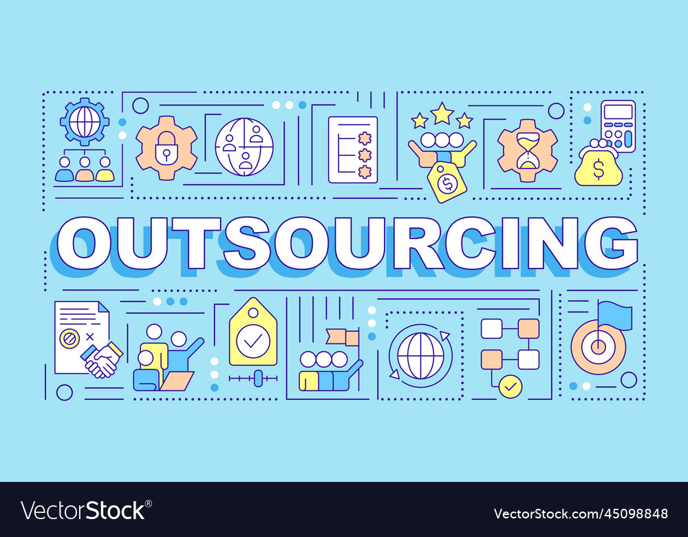 Outsourcing word concepts blue banner Royalty Free Vector