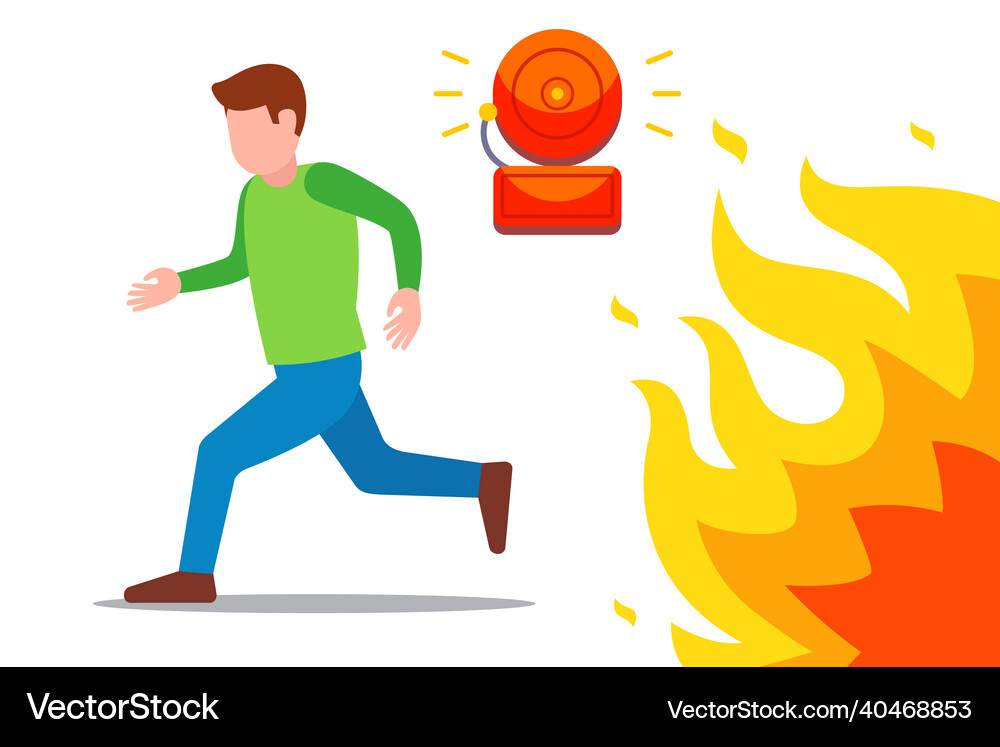 A man runs from the fire fire siren warns Vector Image