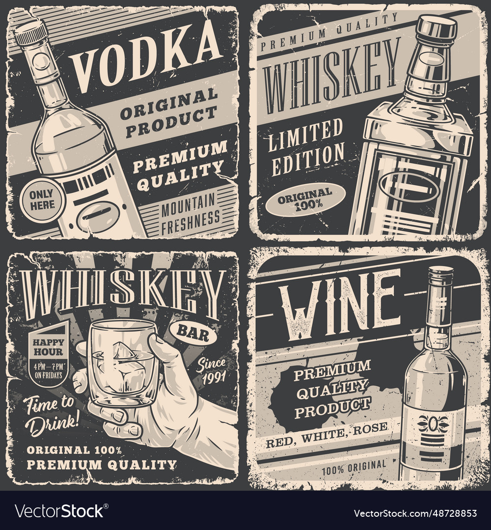 Alcohol vintage set stickers monochrome Royalty Free Vector Alcohol vintage set stickers monochrome Royalty Free Vector