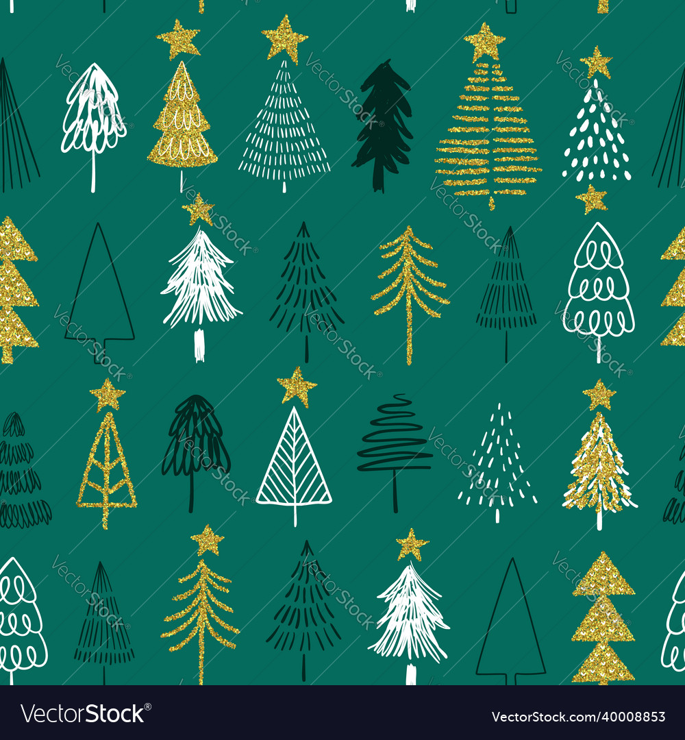 Christmas gold glitter pine tree seamless pattern Vector Image