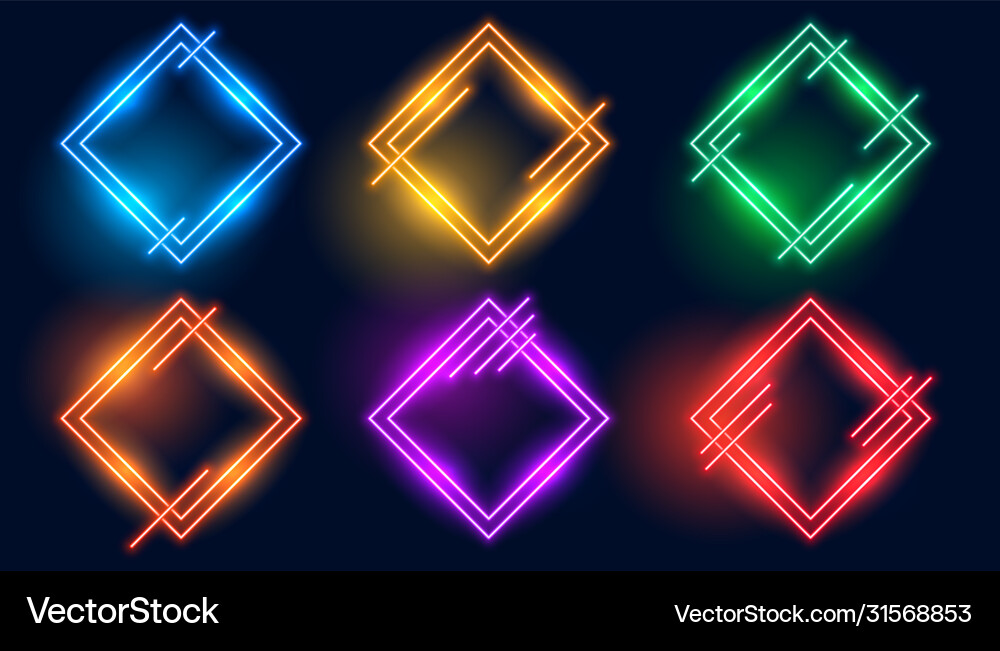 Colorful rhombus or diamond shape neon frames set Vector Image