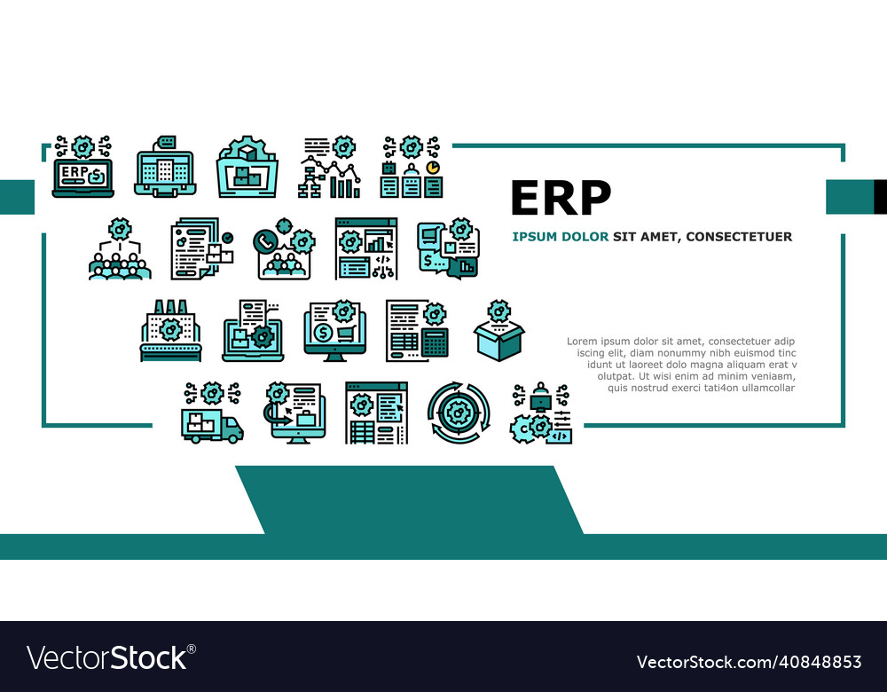 Erp Enterprise Resource Planning Landing Header Vector Image