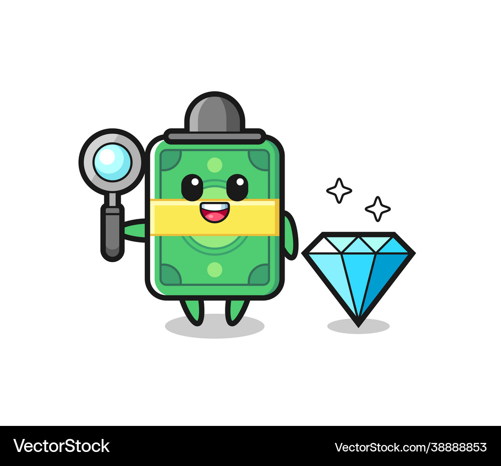 Money character with a diamond Royalty Free Vector Image