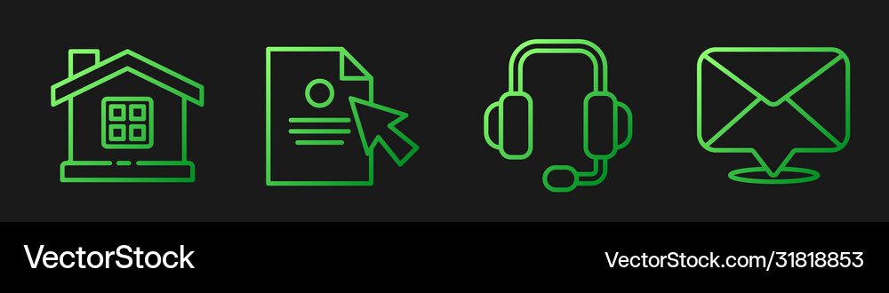 Set line headphones house document and cursor Vector Image