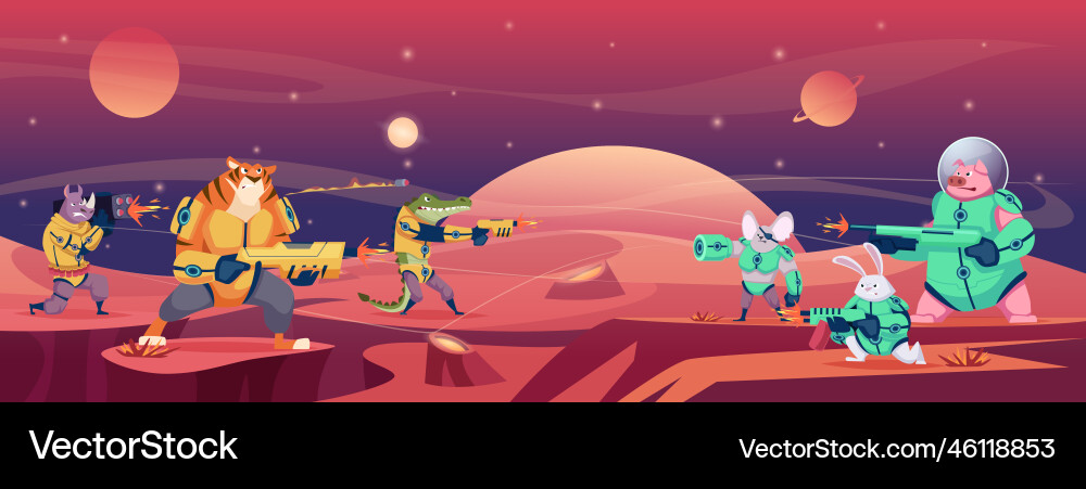 Shooting with aliens space universe battle Vector Image