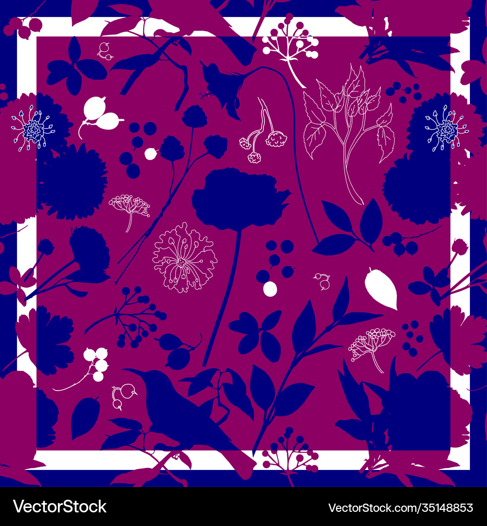 Spring retro floral print silk scarf Royalty Free Vector