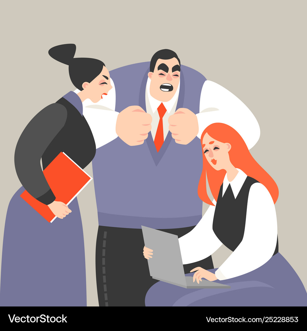 Woman surrounded aggressive people Royalty Free Vector Image