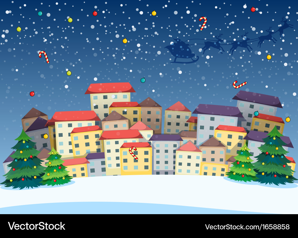 A village with christmas trees Royalty Free Vector Image