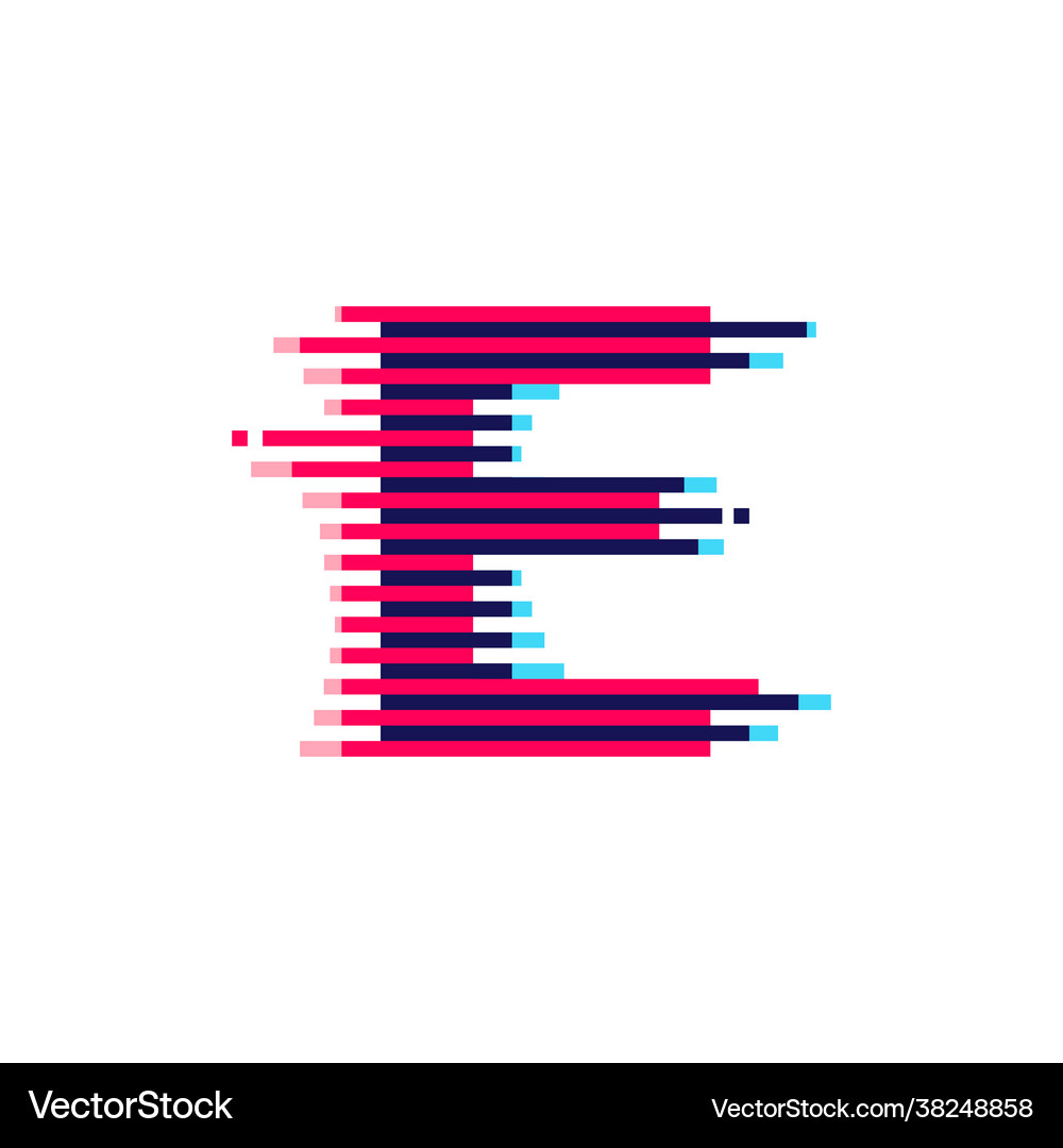 E letter logo with vibrant line glitch effect Vector Image