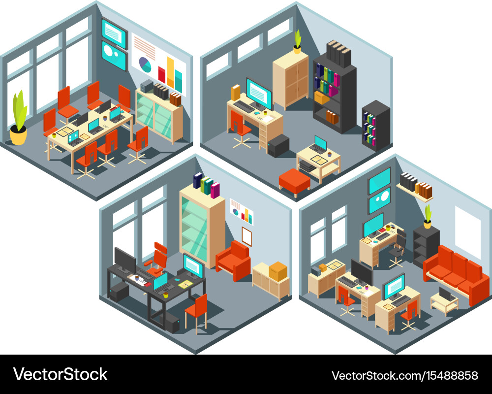 Isometric business offices with different Vector Image