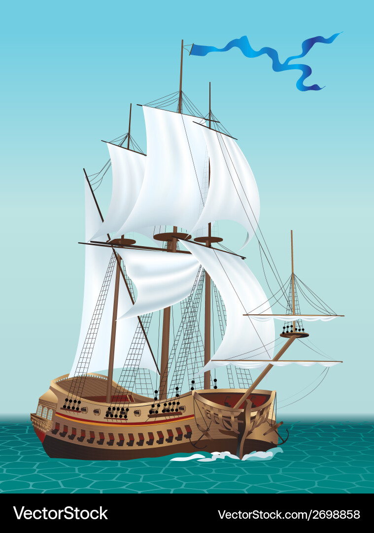 Sailing ship in the sea Royalty Free Vector Image