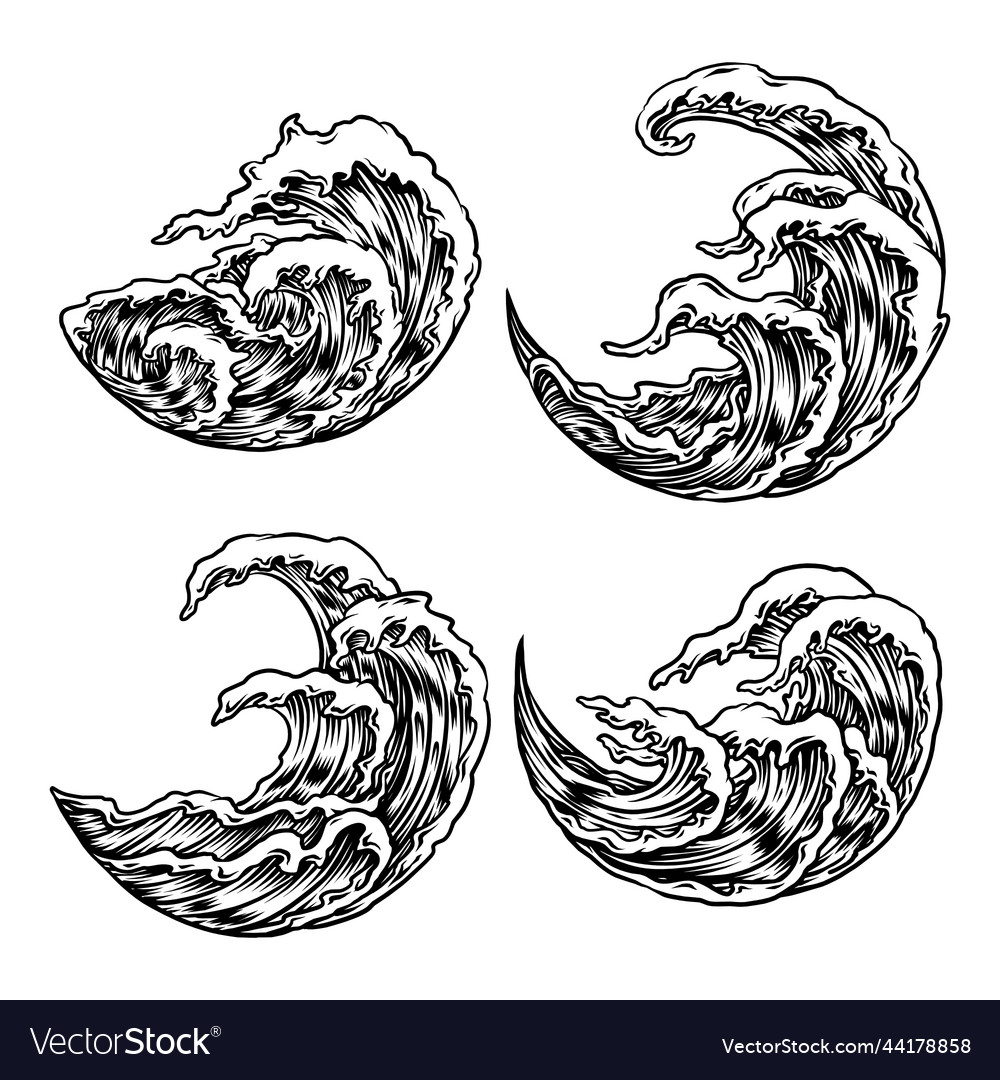 Set of sea waves Royalty Free Vector Image - VectorStock