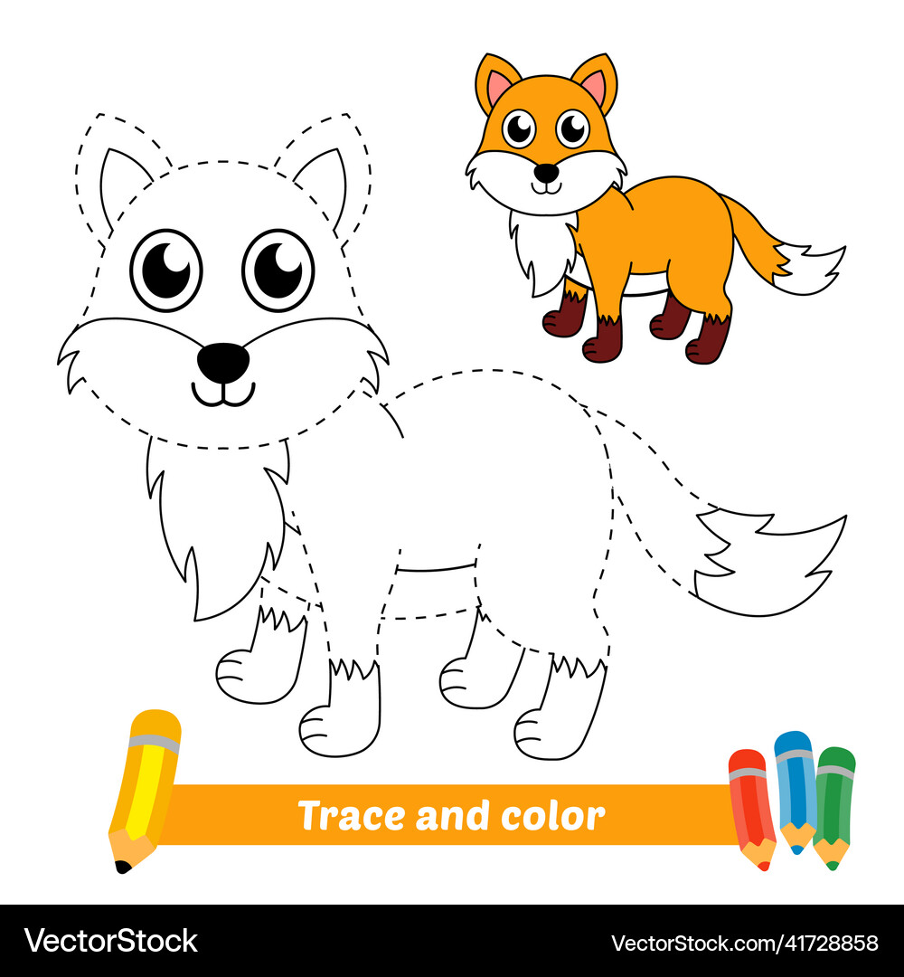 Trace and color for kids fox Royalty Free Vector Image