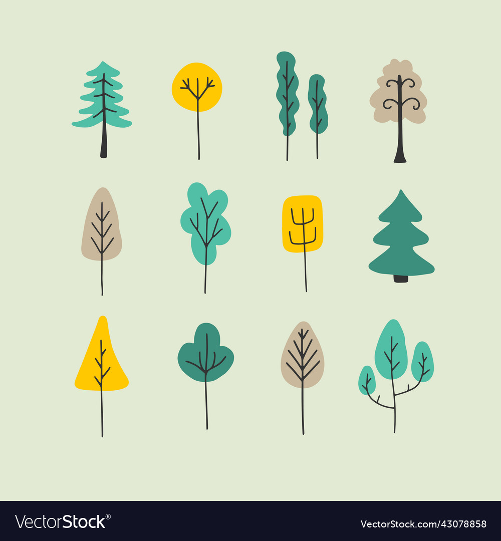 Tree hand drawn doodle cartoon simple trees Vector Image