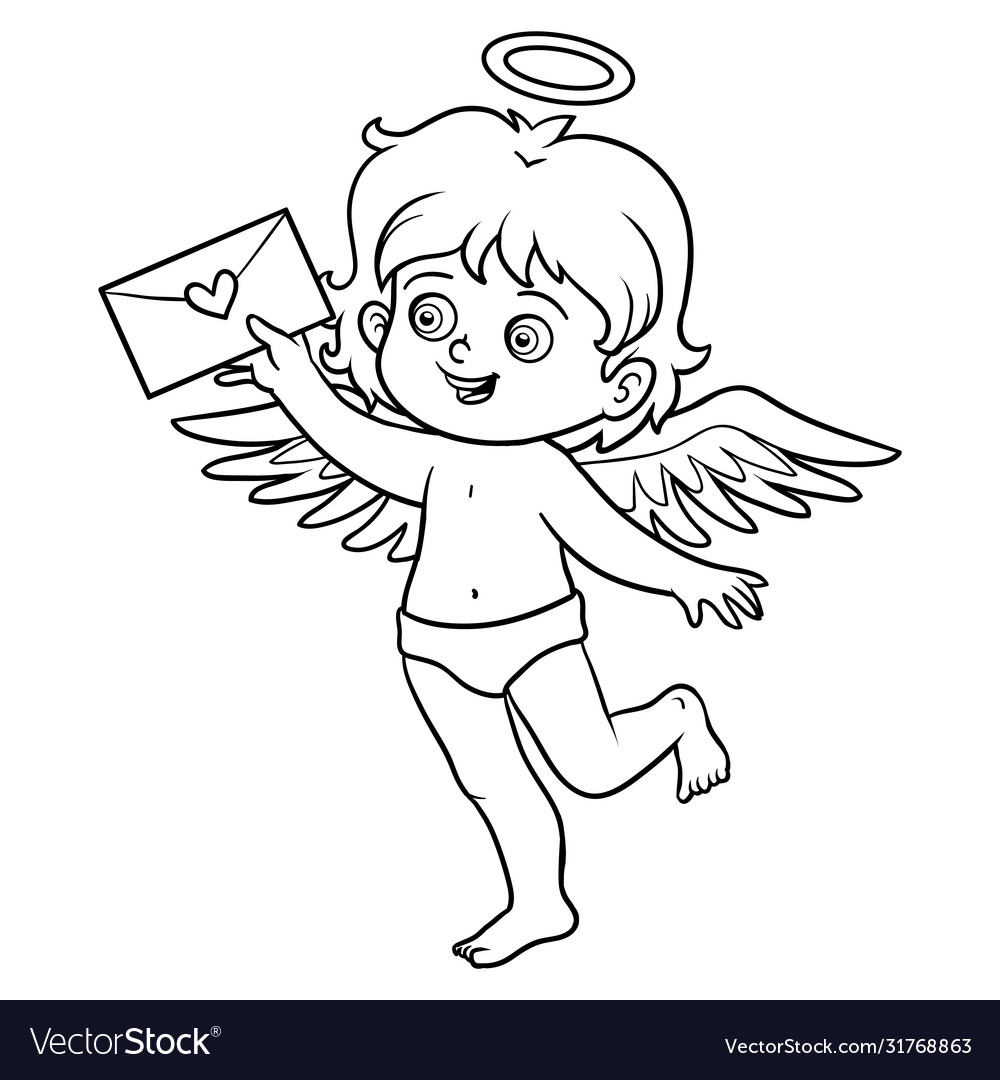 Coloring book valentines day character angel Vector Image