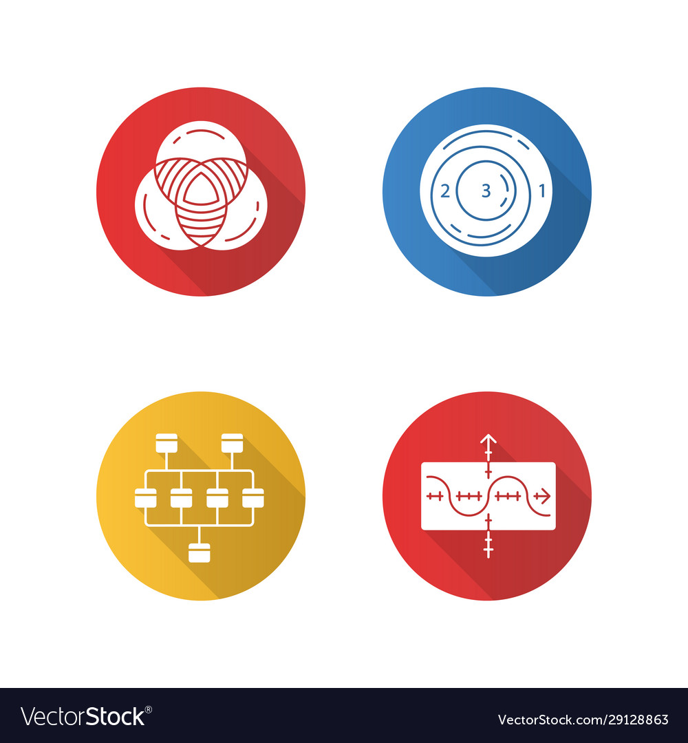 Diagram flat design long shadow glyph icons set Vector Image