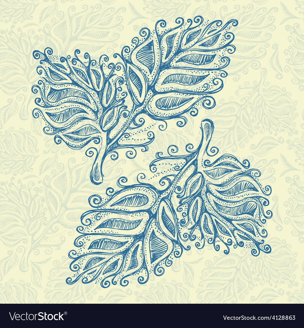 Doodle ink leaf pattern Royalty Free Vector Image