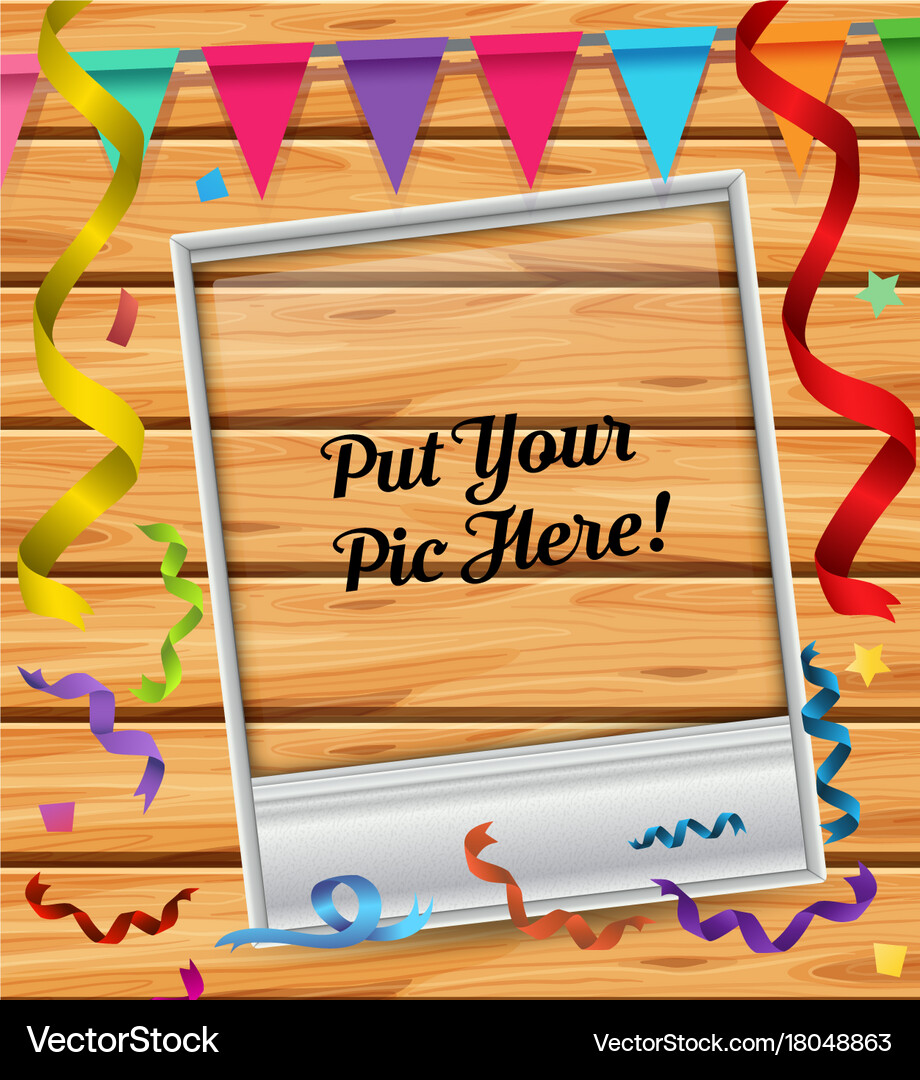 Picture frame on wooden board Royalty Free Vector Image