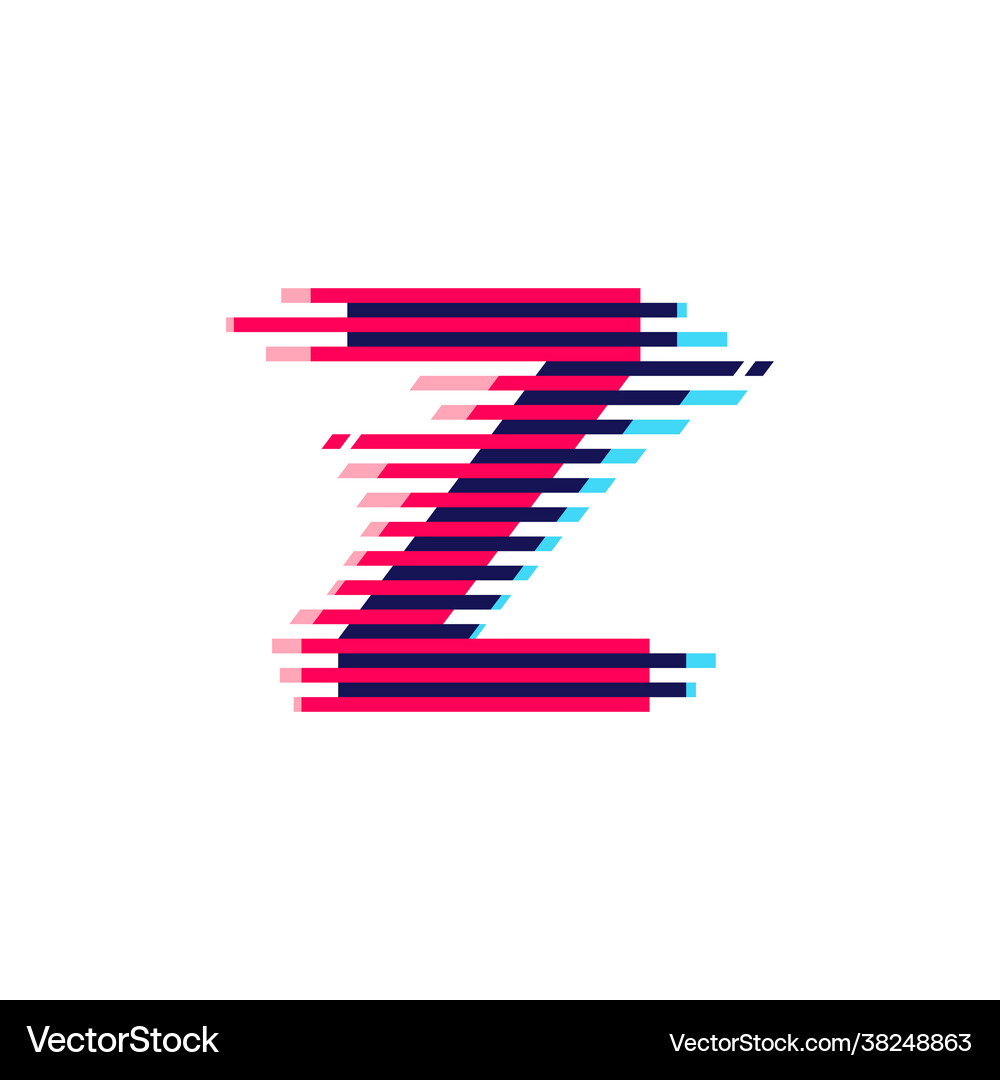 Z letter logo with vibrant line glitch effect Vector Image