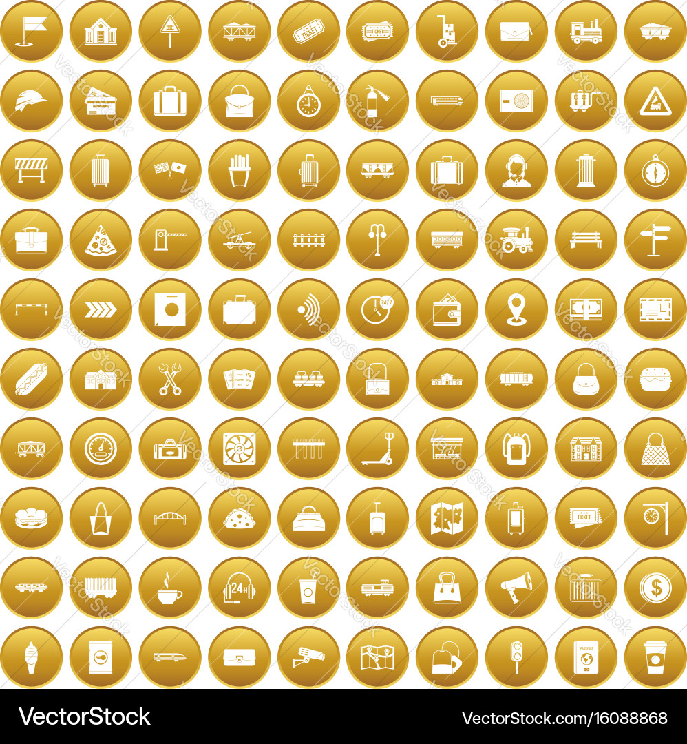 100 railway icons set gold Royalty Free Vector Image