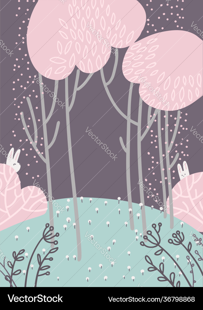 Childish abstract forest landscape with pink Vector Image