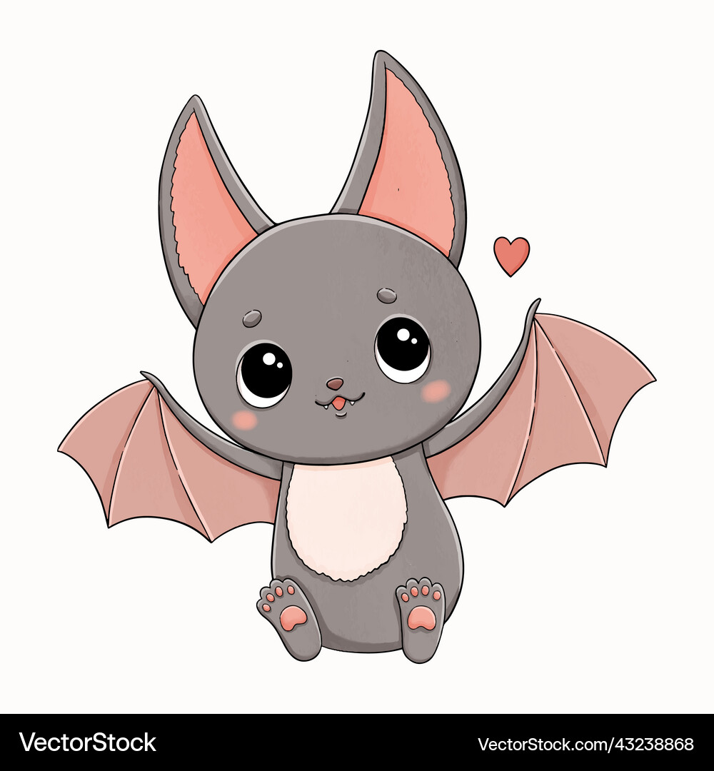 Halloween cute grey bat with heart Royalty Free Vector Image