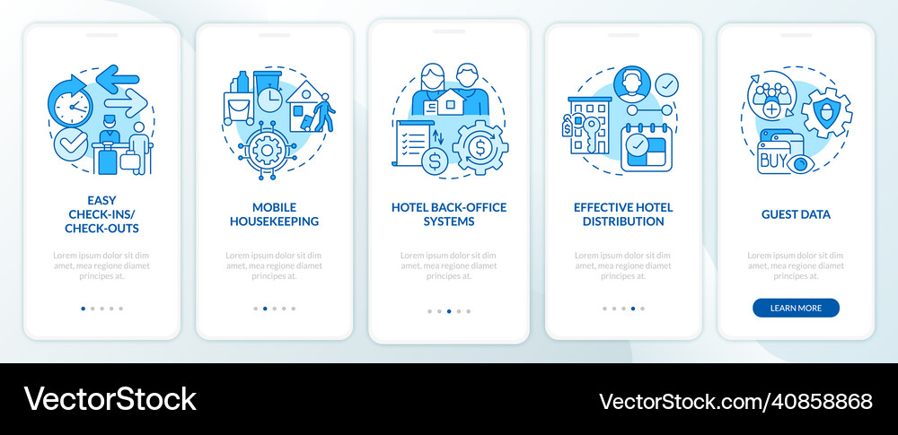 Hotel property management systems blue onboarding Vector Image