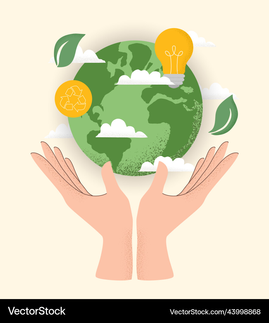 Human hand holding earth globe recycle icon light Vector Image