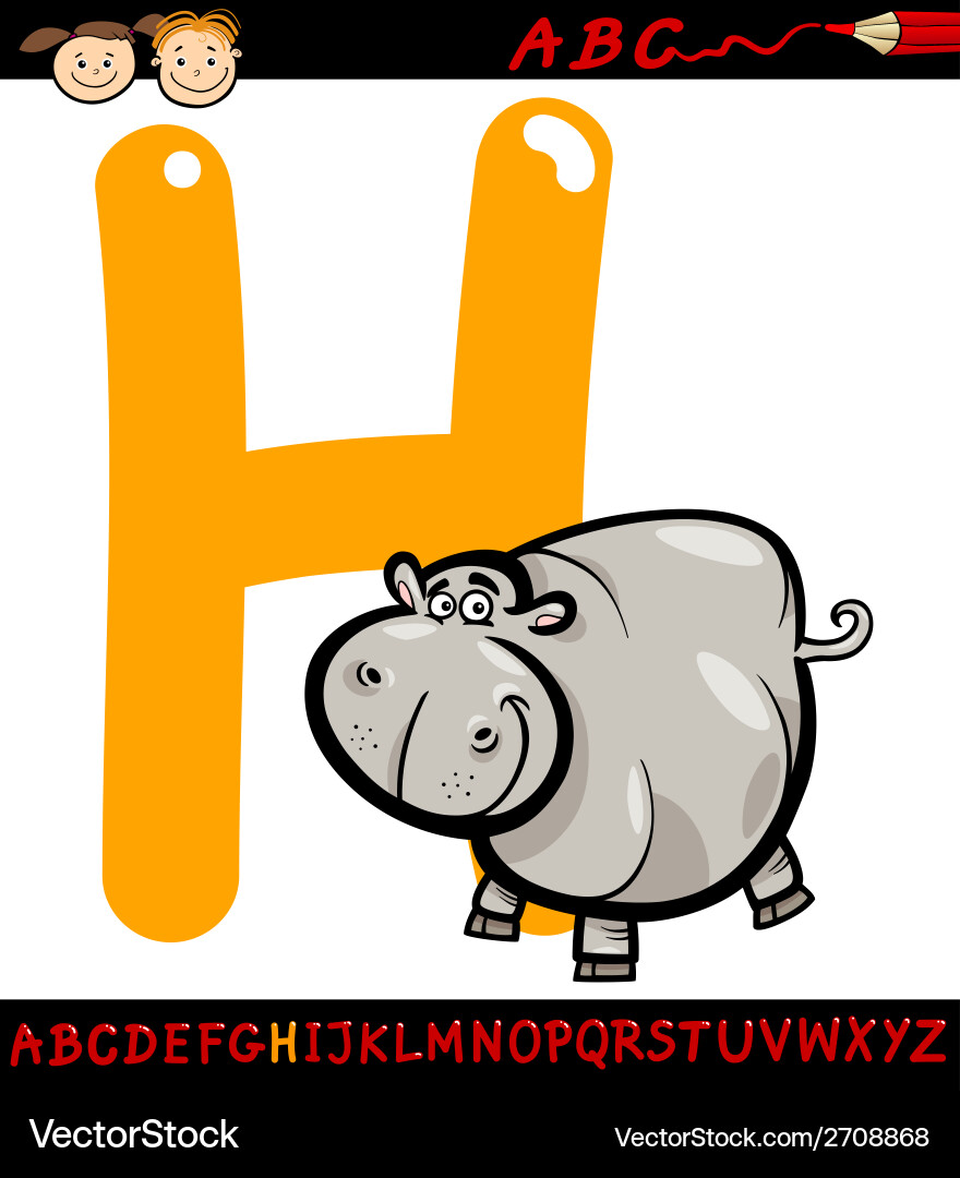 Letter h for hippo cartoon Royalty Free Vector Image
