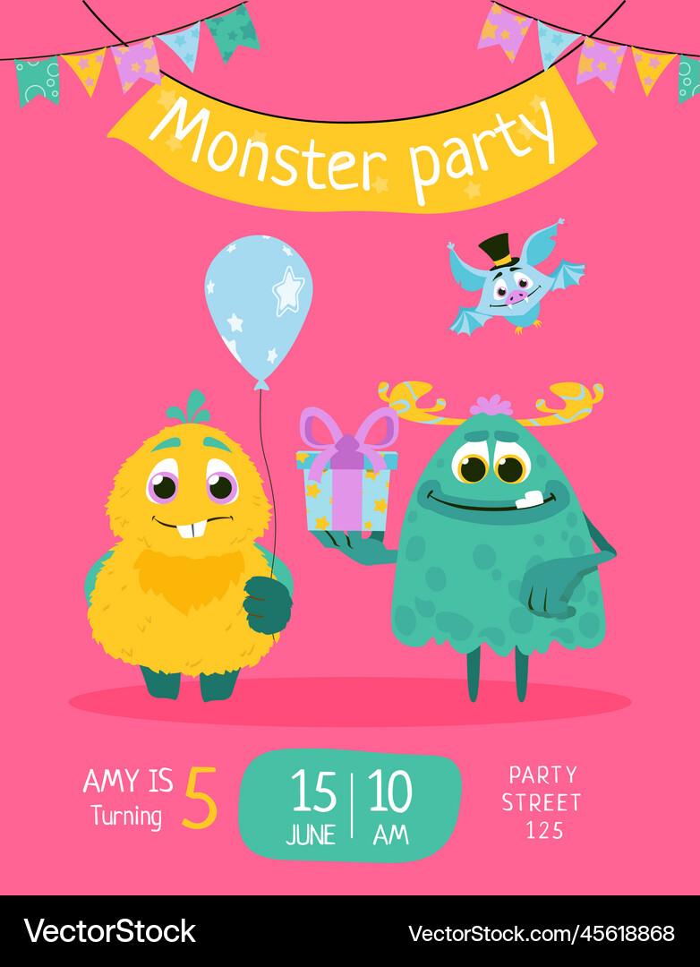 Monster party birthday invitation Royalty Free Vector Image