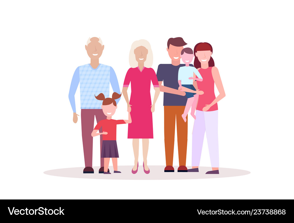 Multi generation family standing together happy Vector Image