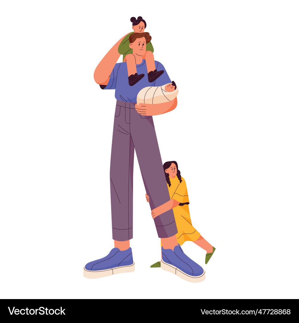 Single father and many children dad with three Vector Image
