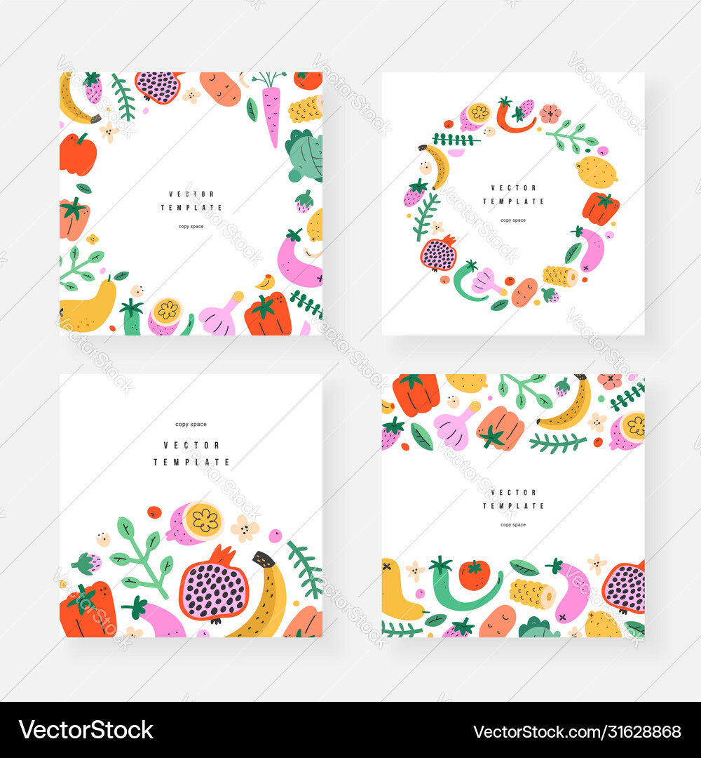 Vegetables frames templates set invitation Vector Image