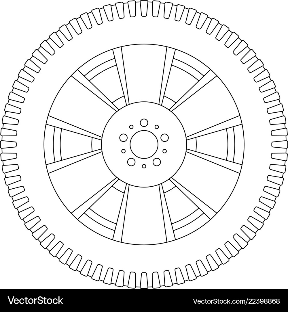 Wheel with tyre outline icon Royalty Free Vector Image