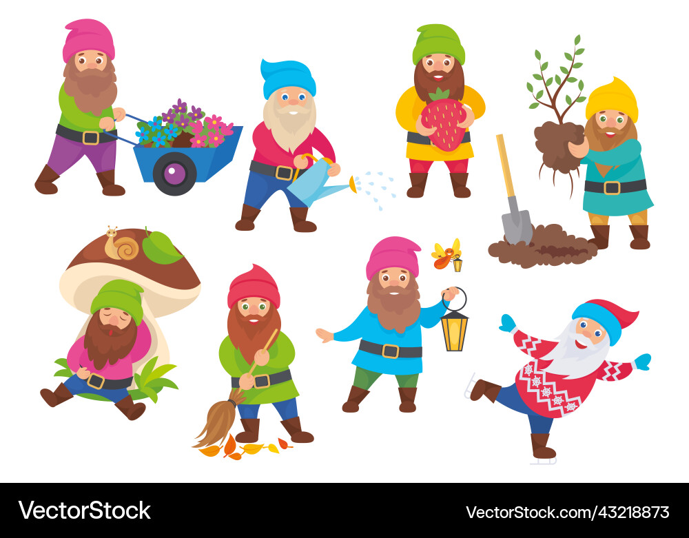 Cute dwarfs icon set Royalty Free Vector Image