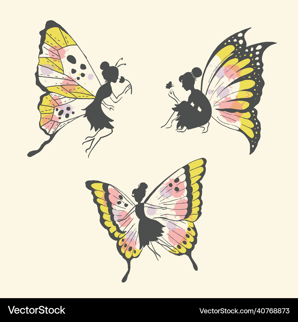 Cute whimsical fairies isolated elements set Vector Image
