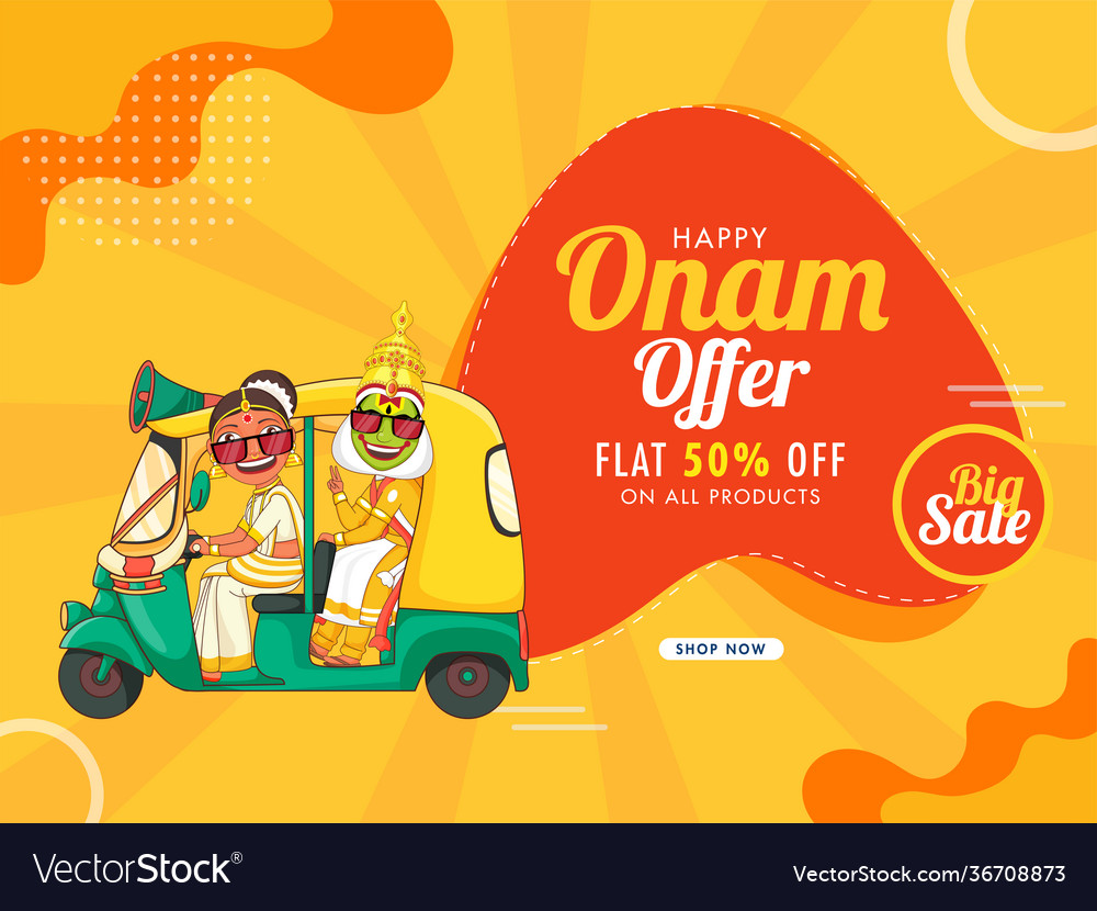 Flat 50 off for happy onam big sale poster design Vector Image