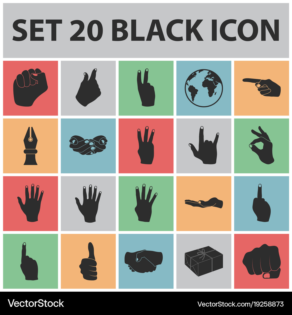 Hand gesture black icons in set collection Vector Image