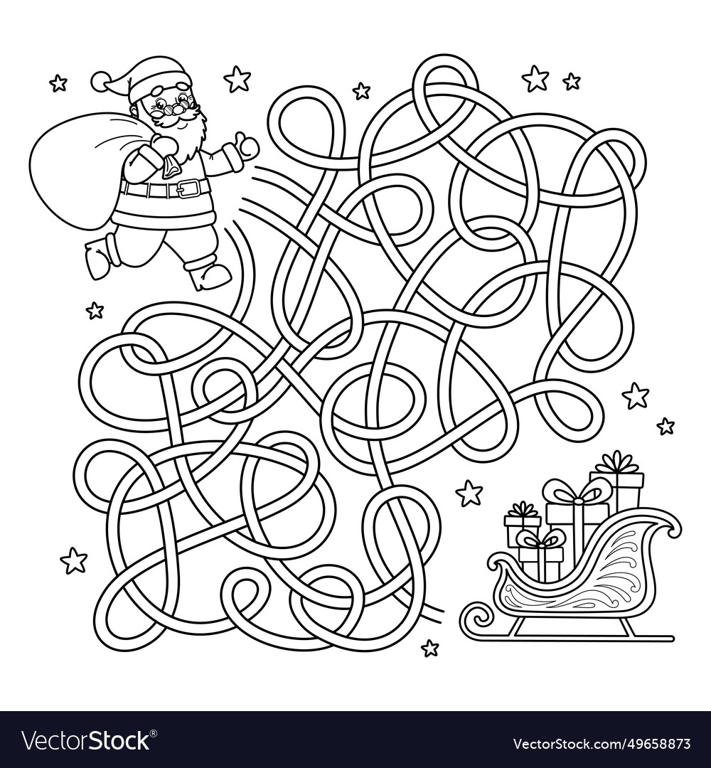 Labyrinth christmas game and maze puzzle for kids Vector Image