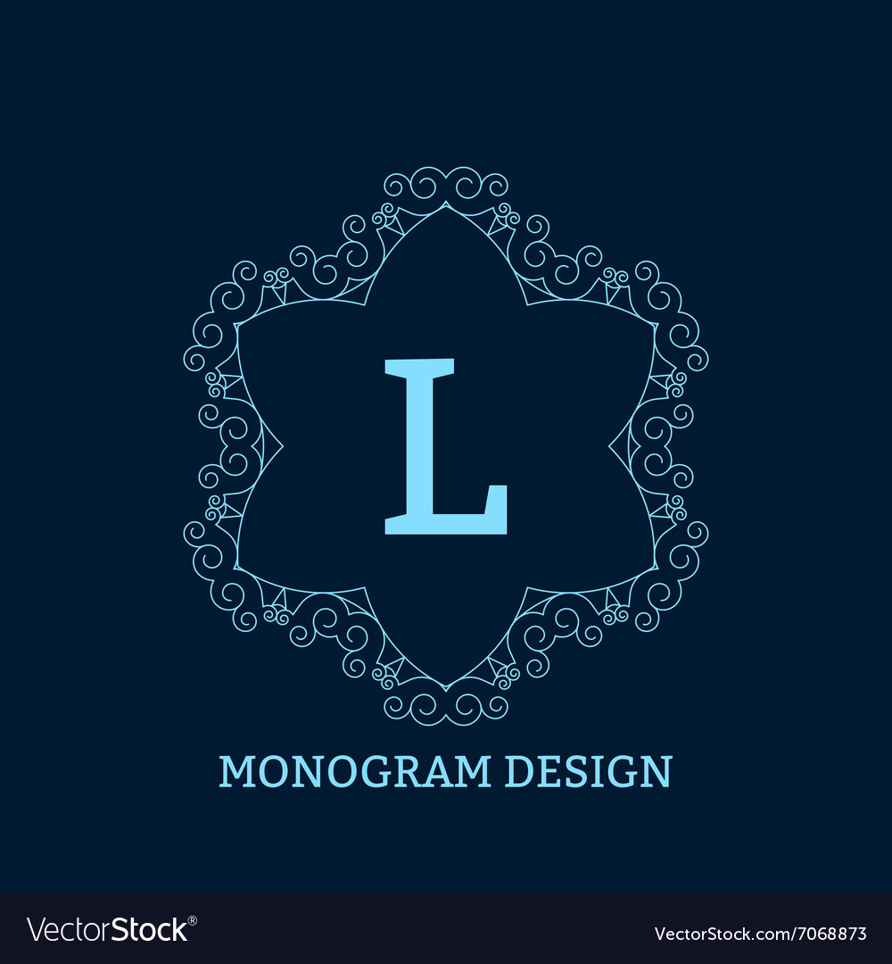 Linear blue monogram Royalty Free Vector Image