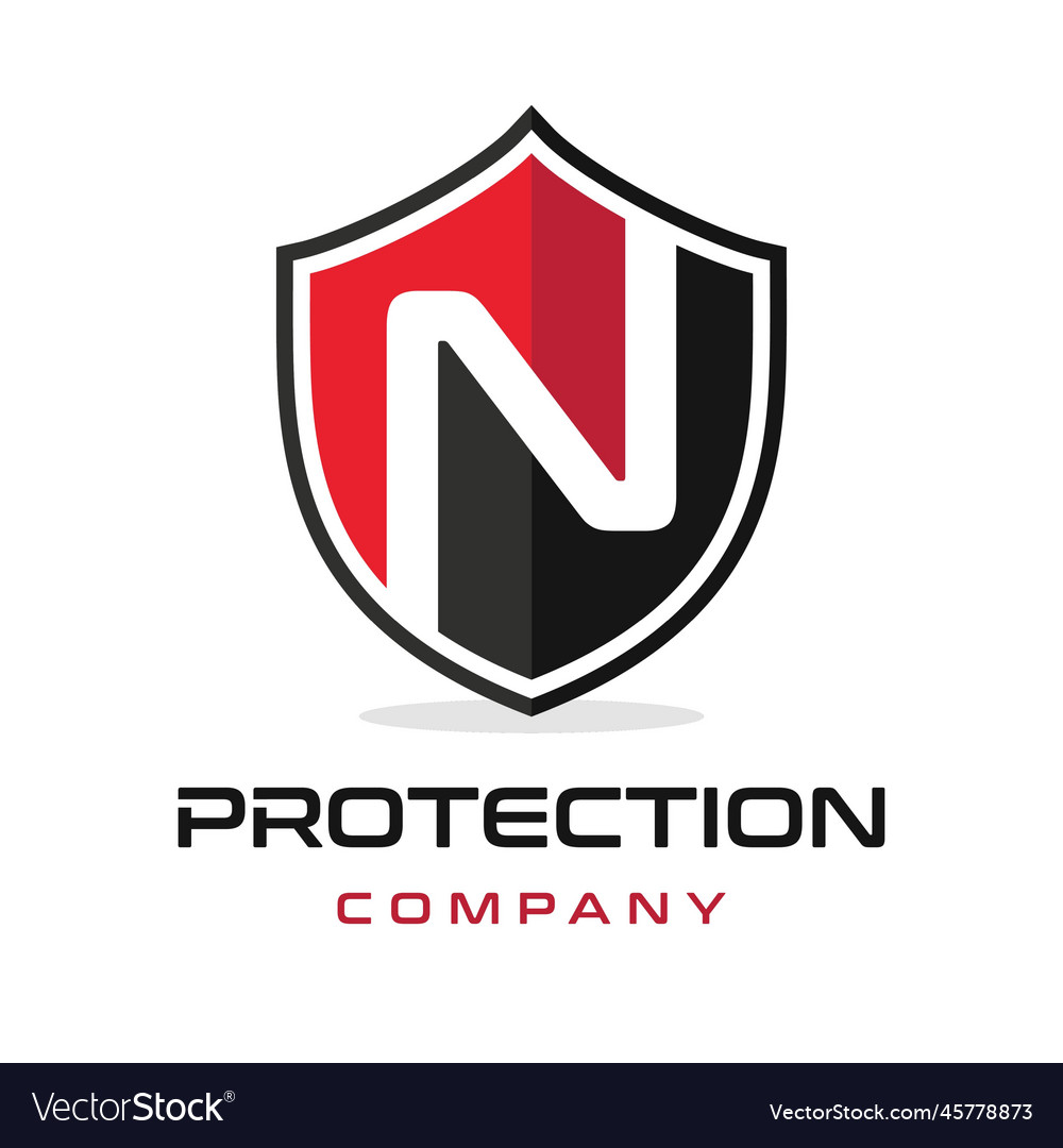 N letter shield logo template black and red color Vector Image