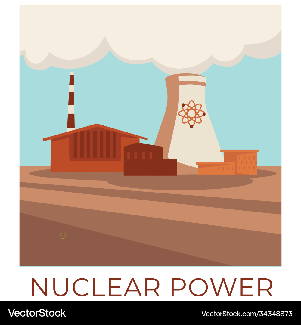 Nuclear power station producing energy and Vector Image