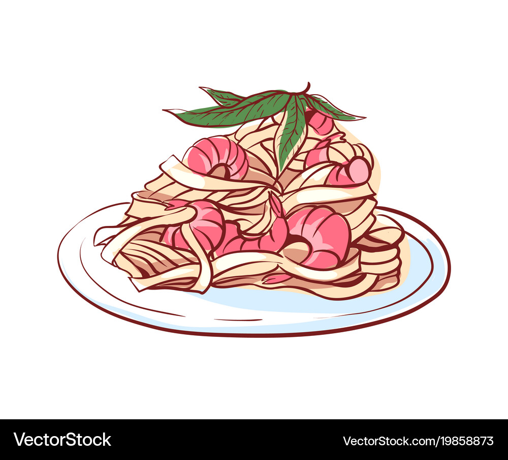 Pasta with shrimps isolated icon Royalty Free Vector Image